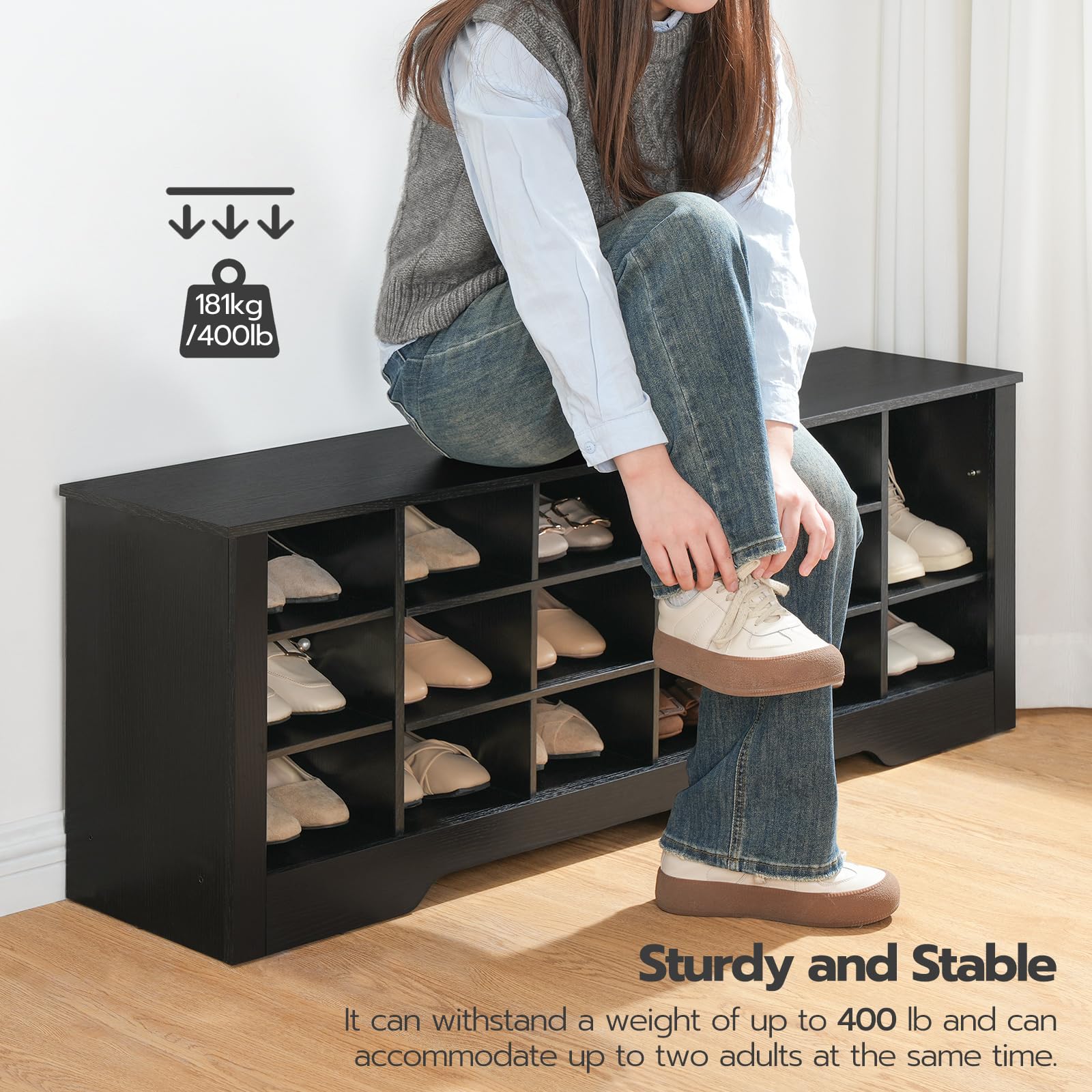 Snapklik.com : Shoe Bench, 18 Cubbies Shoe Storage Bench ...