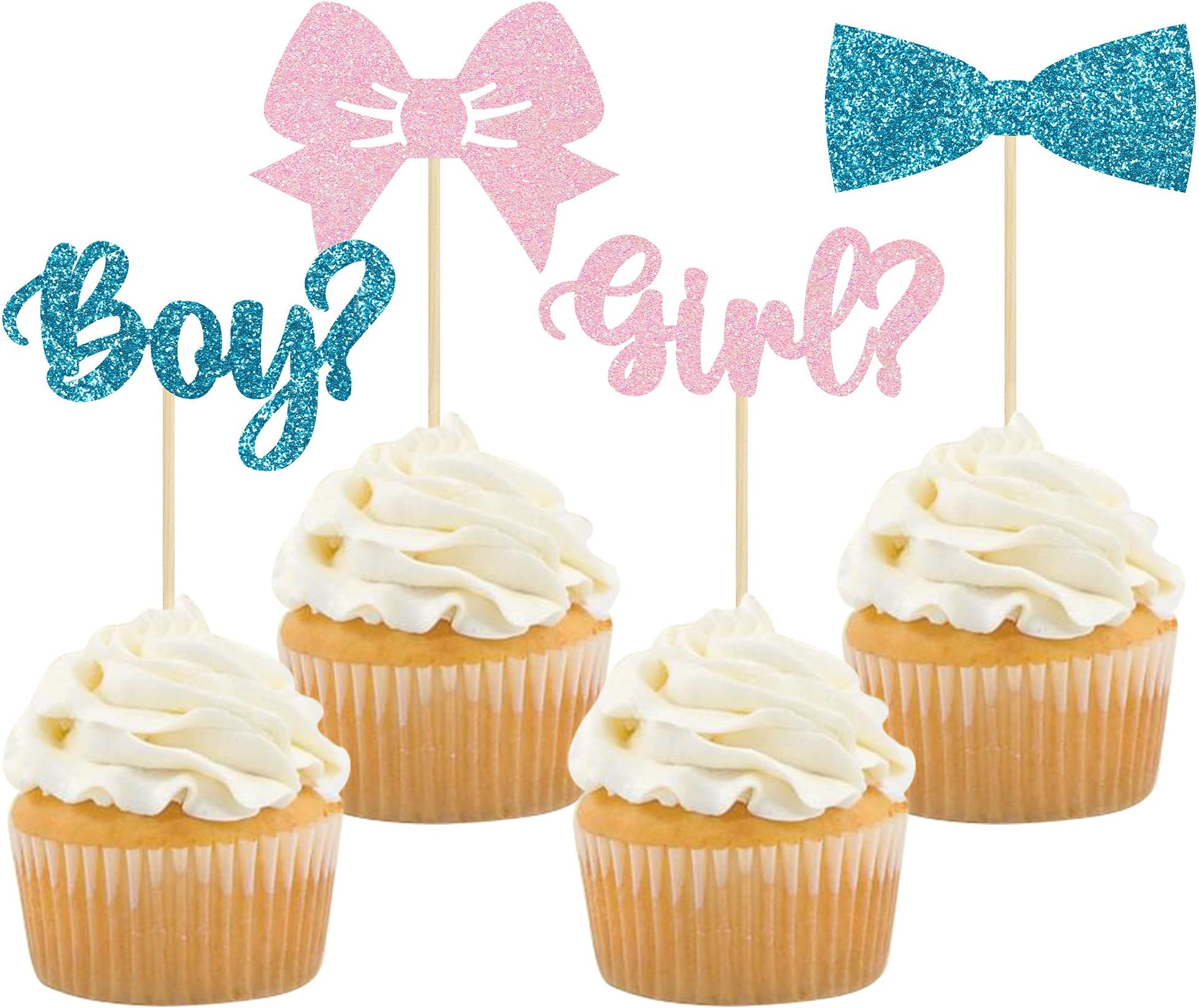 36Pcs Boy or Girl Cupcake Toppers Glitter Bow Tie Cupcake Picks Baby ...