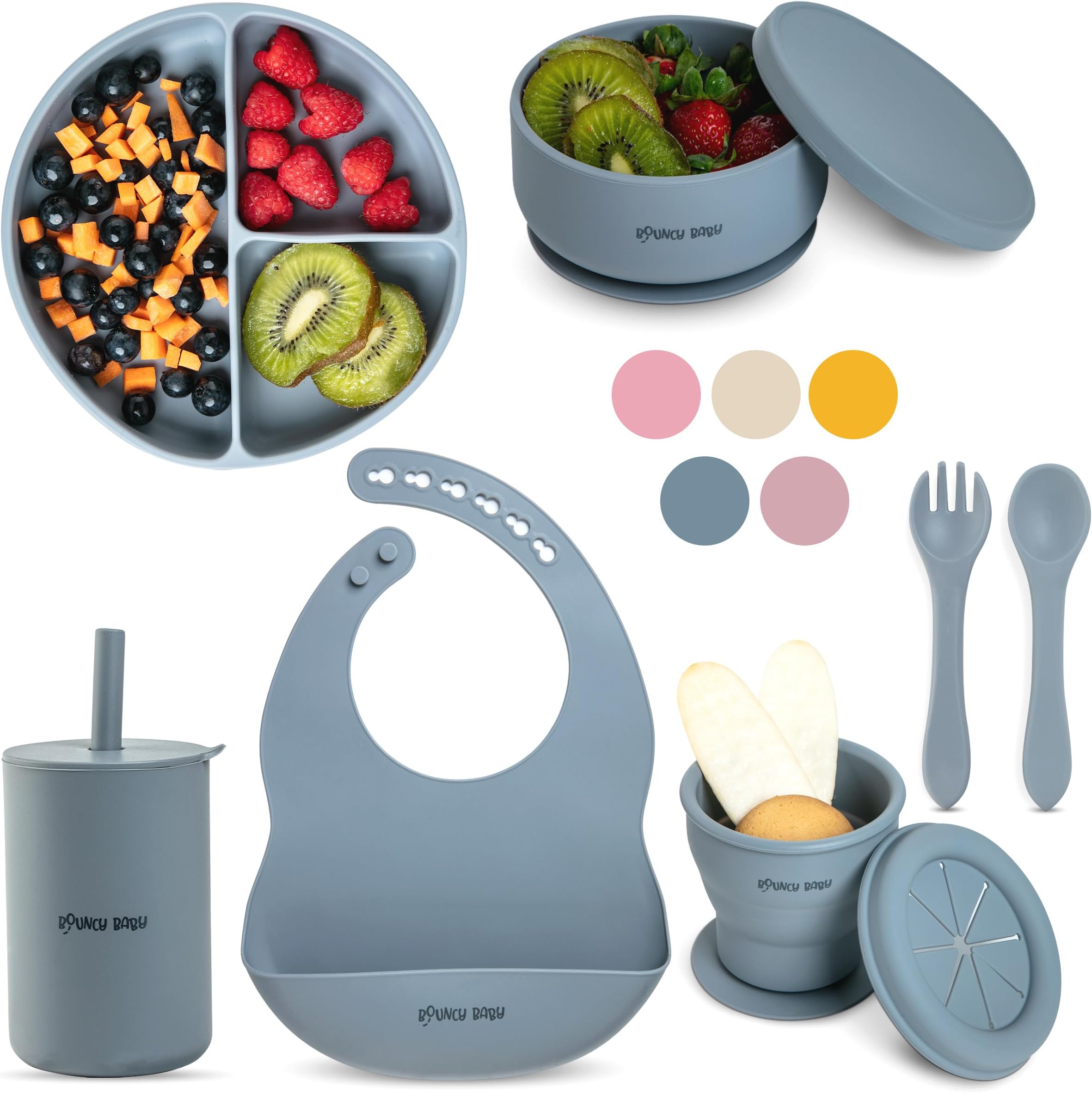 Amazon.com: Bouncy Baby Silicone Baby Feeding Set, 8 PCS Baby Led ...