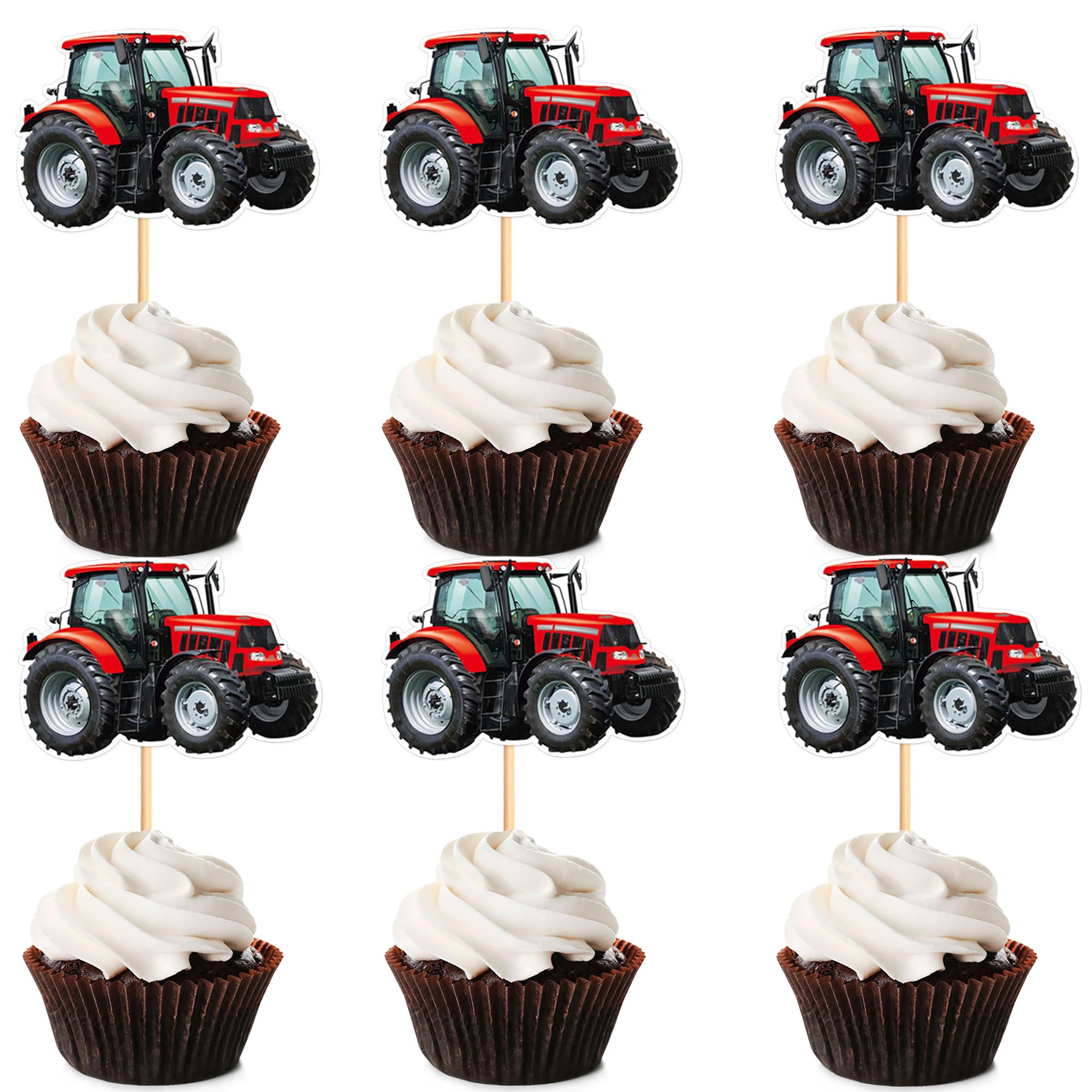 Amazon.com: Ercadio 24 PCS Tractor Cupcake Toppers Boy's Birthday ...