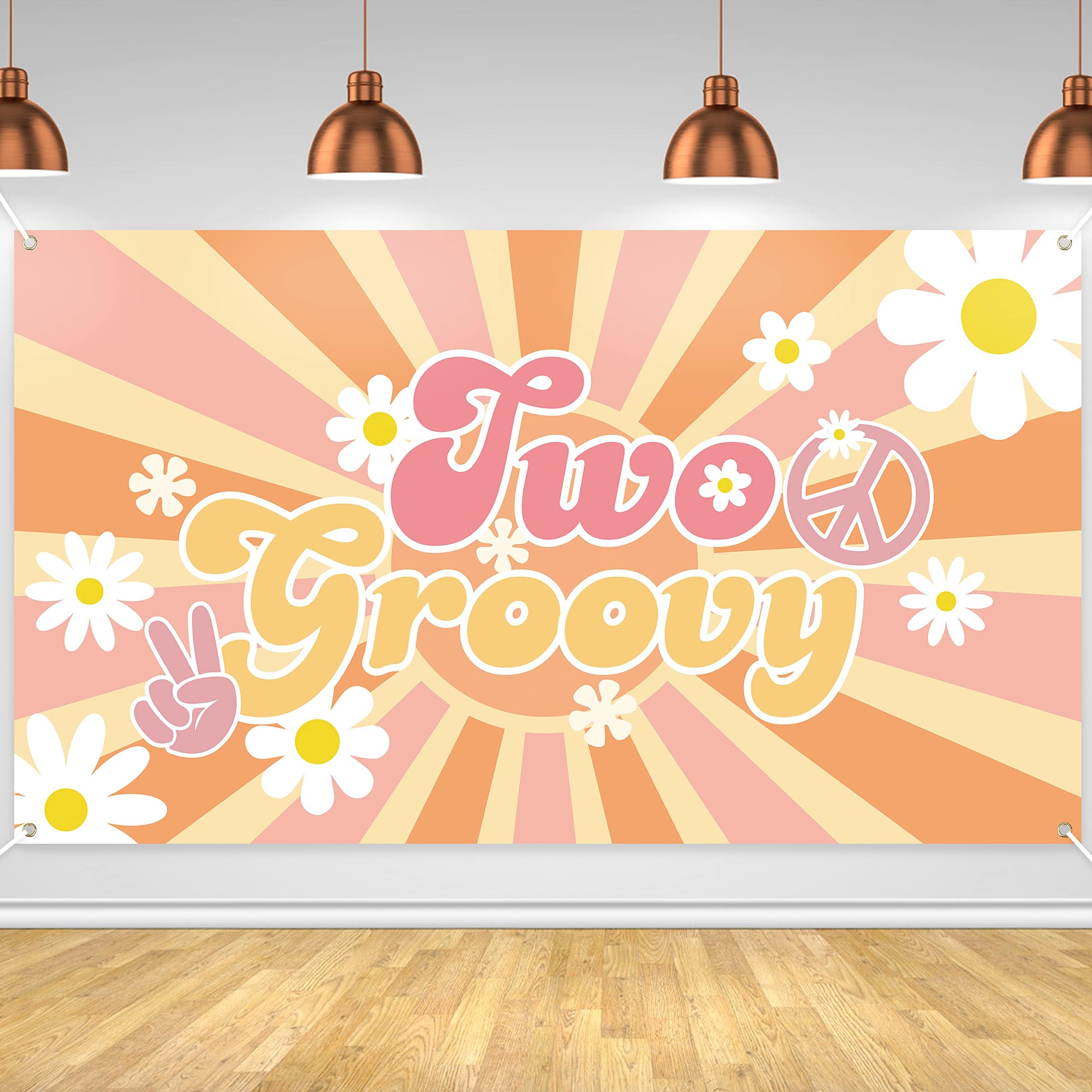 Amazon.com : PANTIDE Two Groovy Retro Hippie Boho Girl Party Backdrop ...