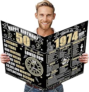 Amazon.com : Turypaty Large 50th Birthday Card With Envelope for Men Women, 1974 Black Gold ...
