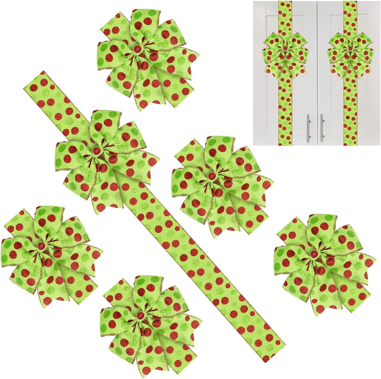 Amazon.com: Gosodeny 8 Pcs Christmas Cabinet Ribbons Bows Large Red ...