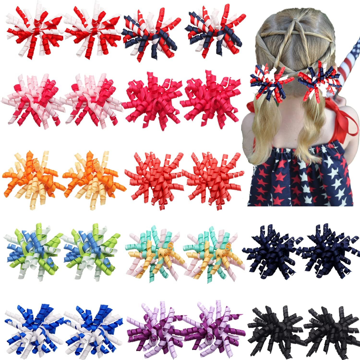 Amazon.com: July 4th Korker Hair Bow Clip 3'' Kids Patriotic Curly ...
