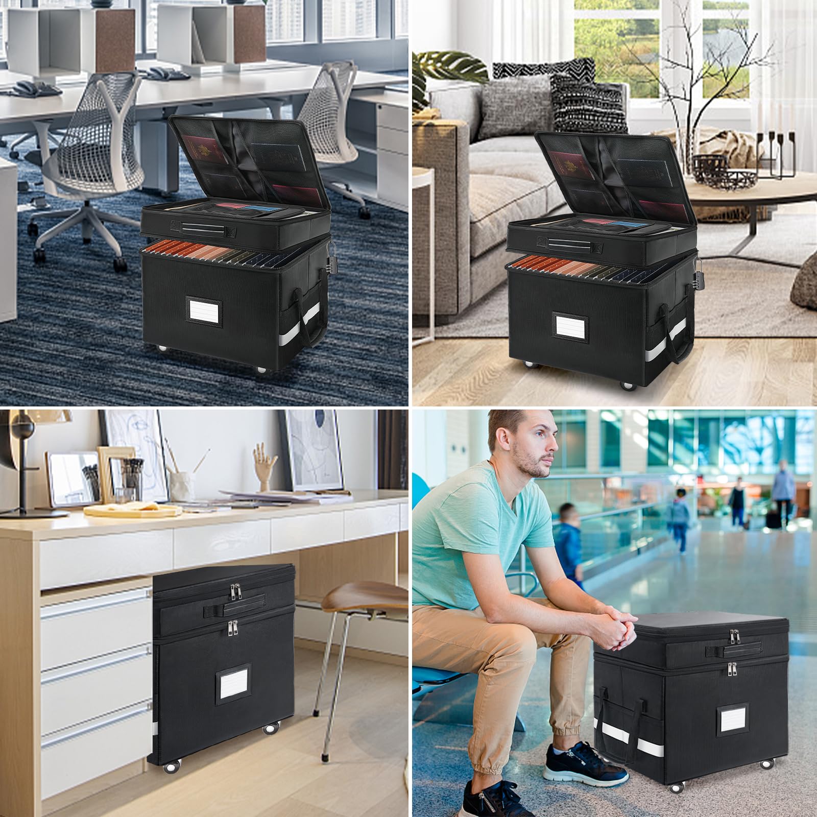 HAMOPY File Box with Lock, 2 Layers Detachable Fireproof Document Box ...