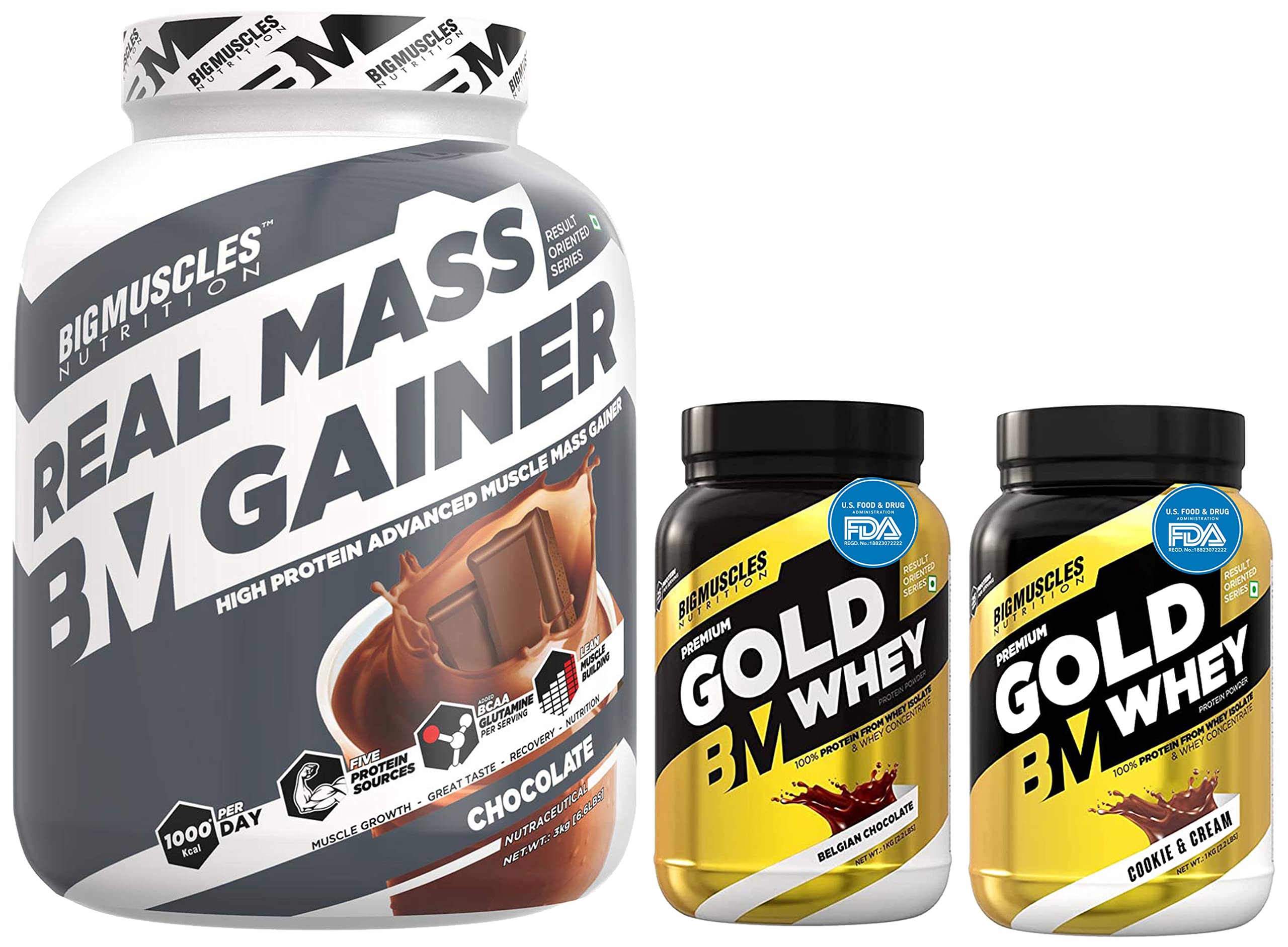 Bigmuscles Nutrition Real Mass Gainer Powder [ Pack of 3Kg, Chocolate ...