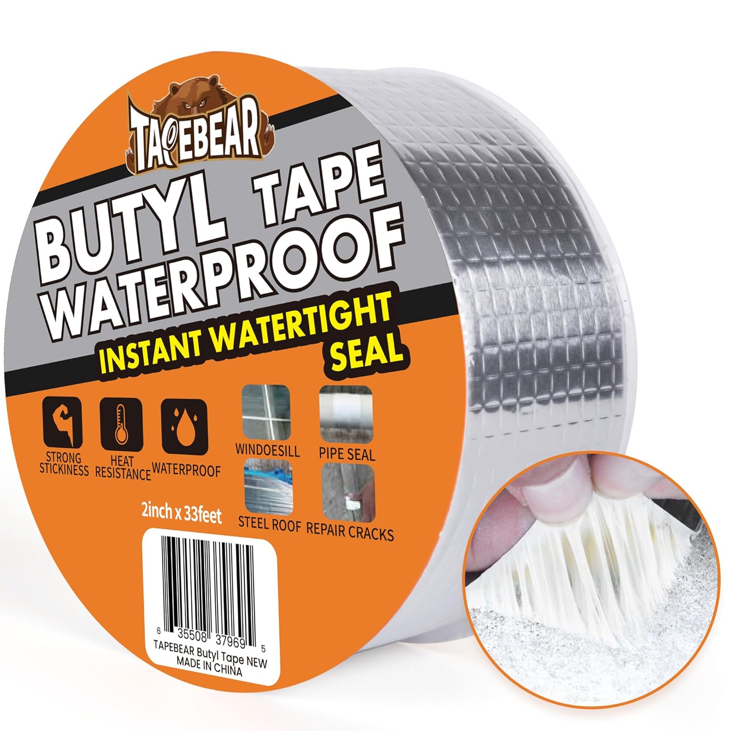 TAPEBEAR Butyl Tape Waterproof Sealant Tape 2inch x33feet, Aluminum ...