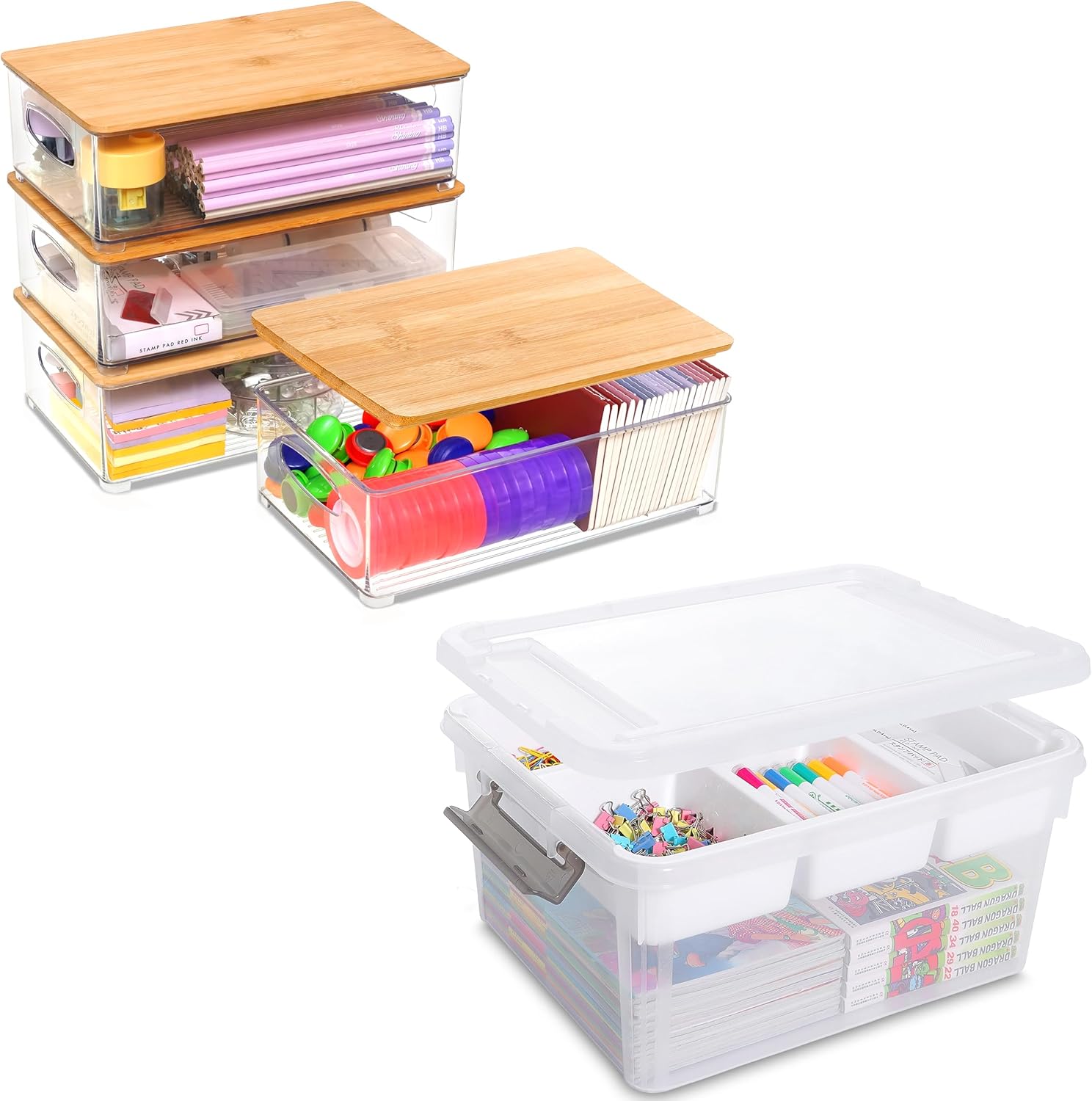 Amazon.com: Citylife 4 Packs Large Clear Pencil Box with Bamboo lids ...