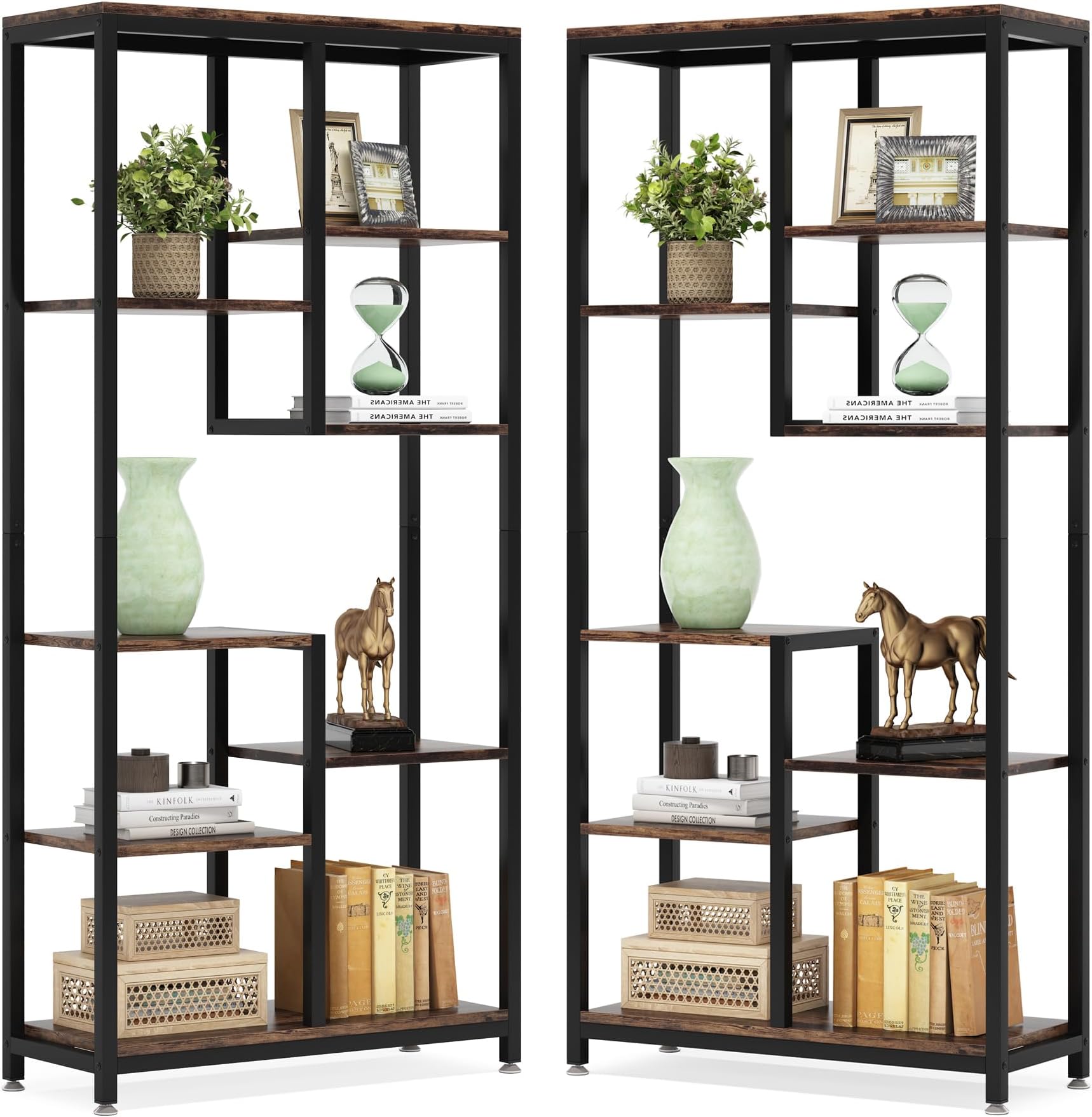Amazon.com: Tribesigns 6-Tier Tall Bookshelf Set of 2, Industrial 8 ...