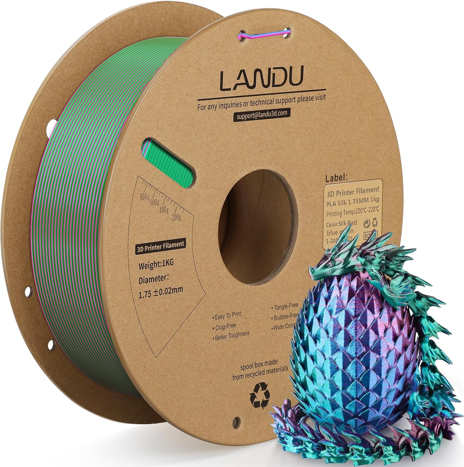 LANDU Silk Tri-Color PLA Filament 1.75mm 1Kg, Triple Color Silk PLA ...