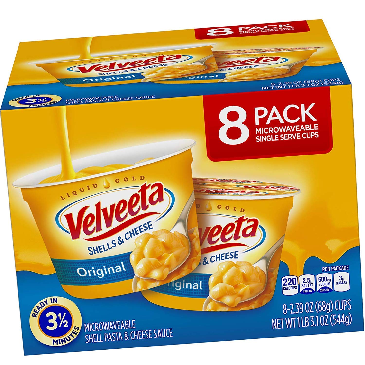 Buy VELVEETA Original Microwavable Shells & Cheese Cups, 8 Count Box ...