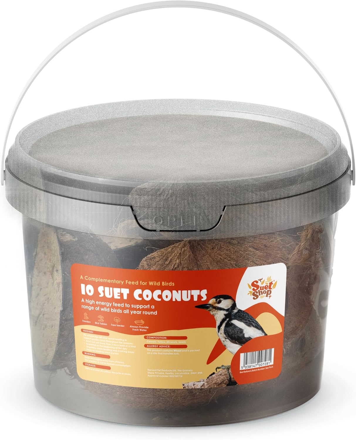 Suet Shop - Suet Coconut Halves, 10 Pack - Natural Hanging Bird Feeders - Enriched with Human ...