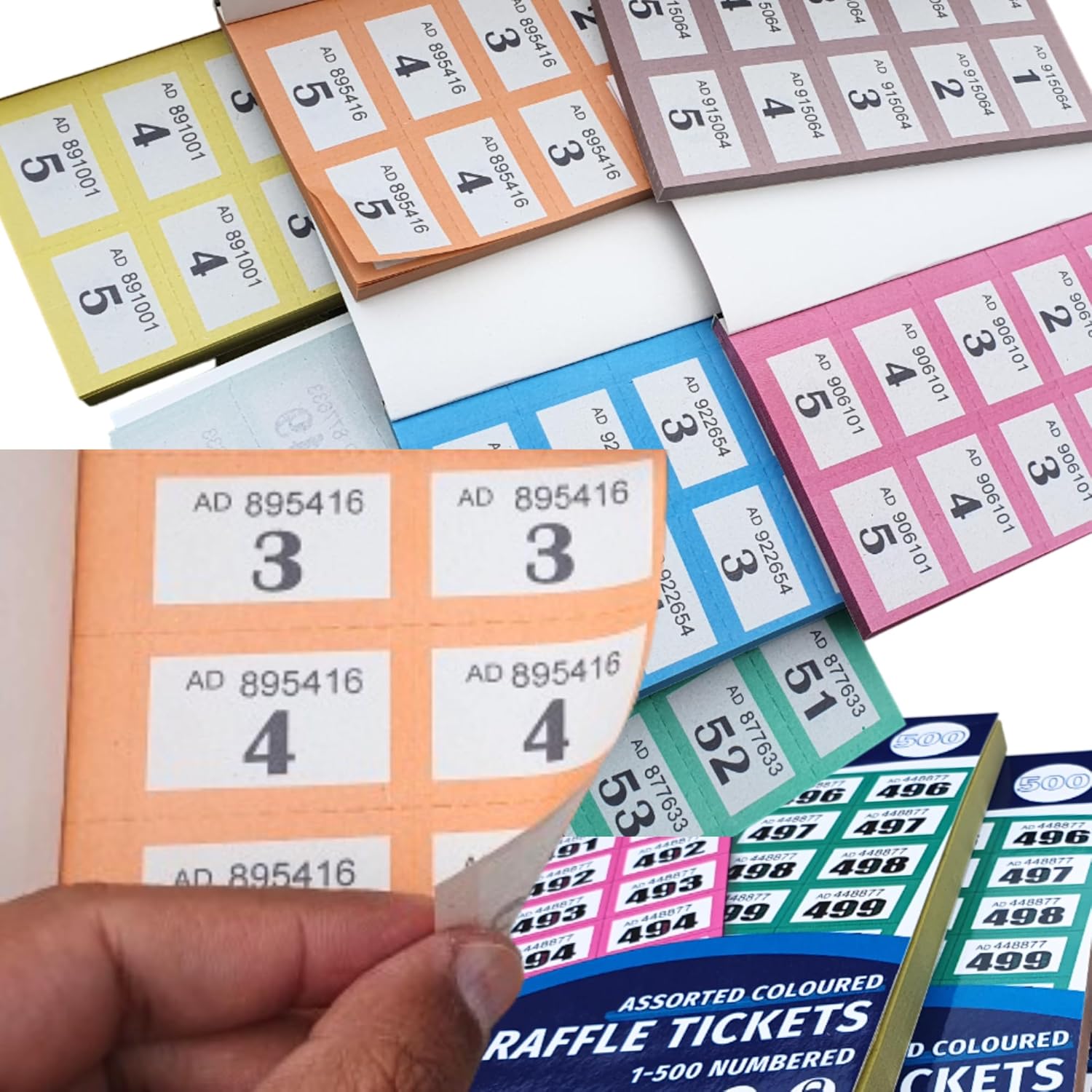 M&M PRIME 4 x Raffle Tickets Books 1-500 - Cloakroom Tickets - Lucky ...