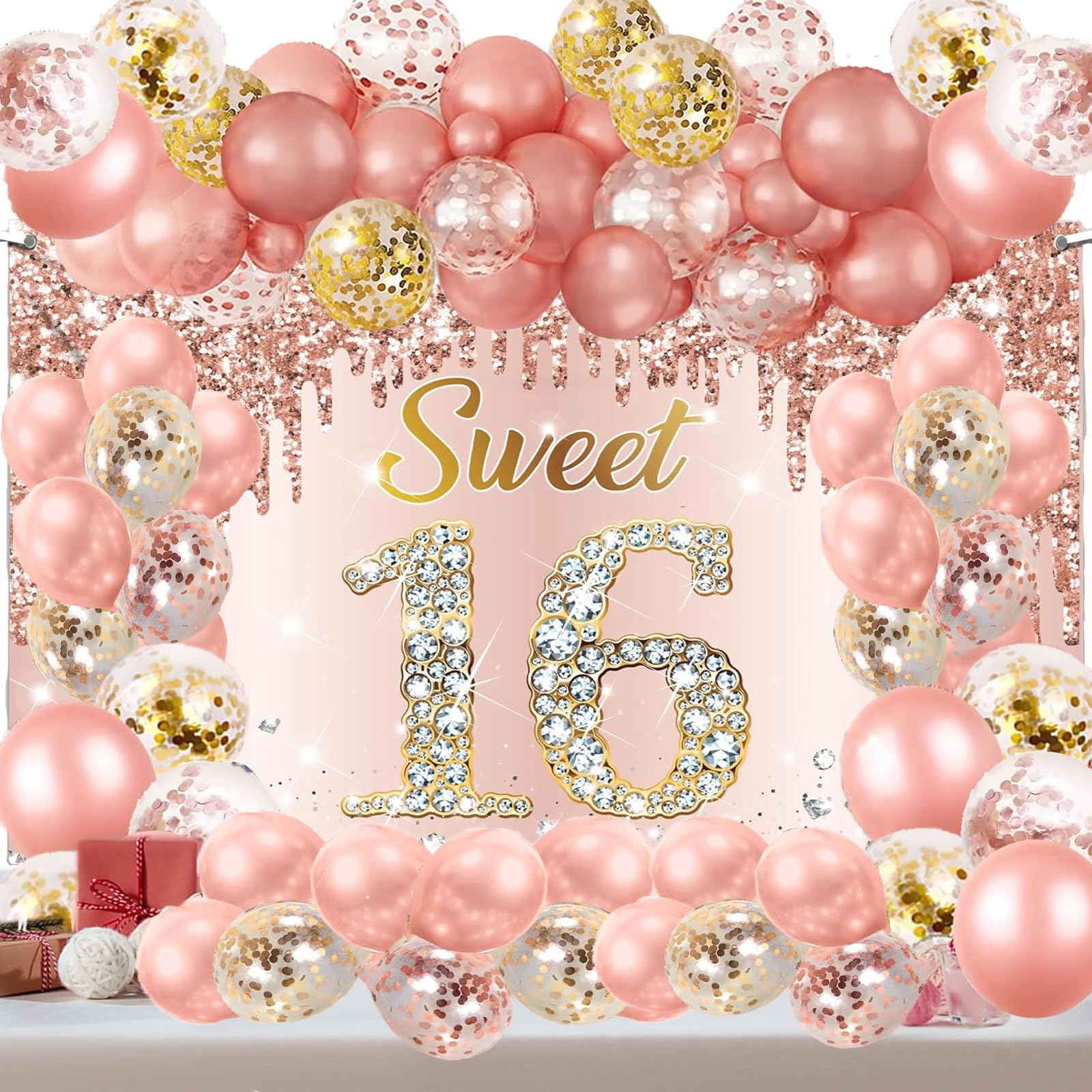 Amazon.com: Sweet 16 Party Decorations.Rose Gold Birthday Party ...