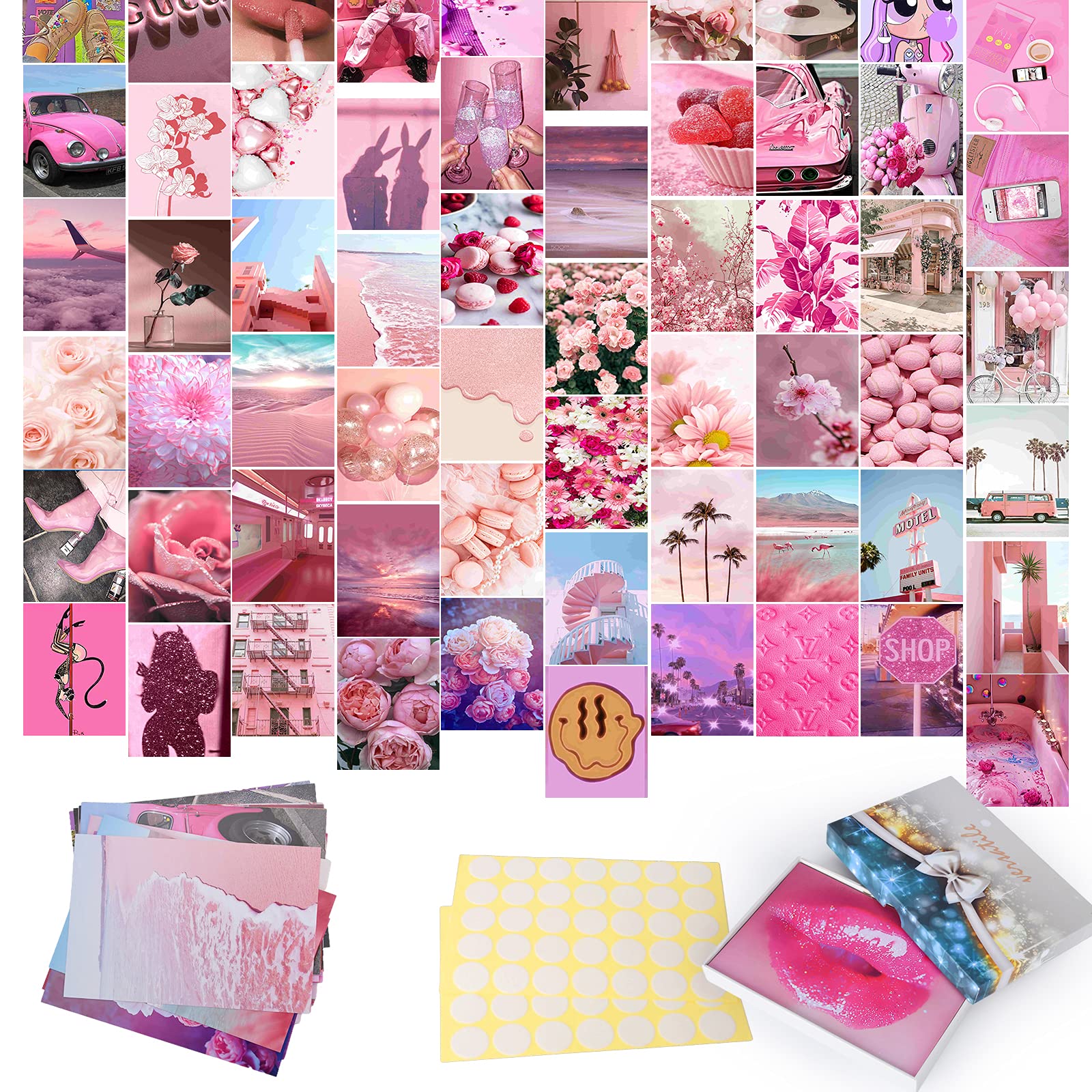 Coyerrapo 60 Pcs Pink Wall Collage Kit Preppy Pink Room | Desertcart ...