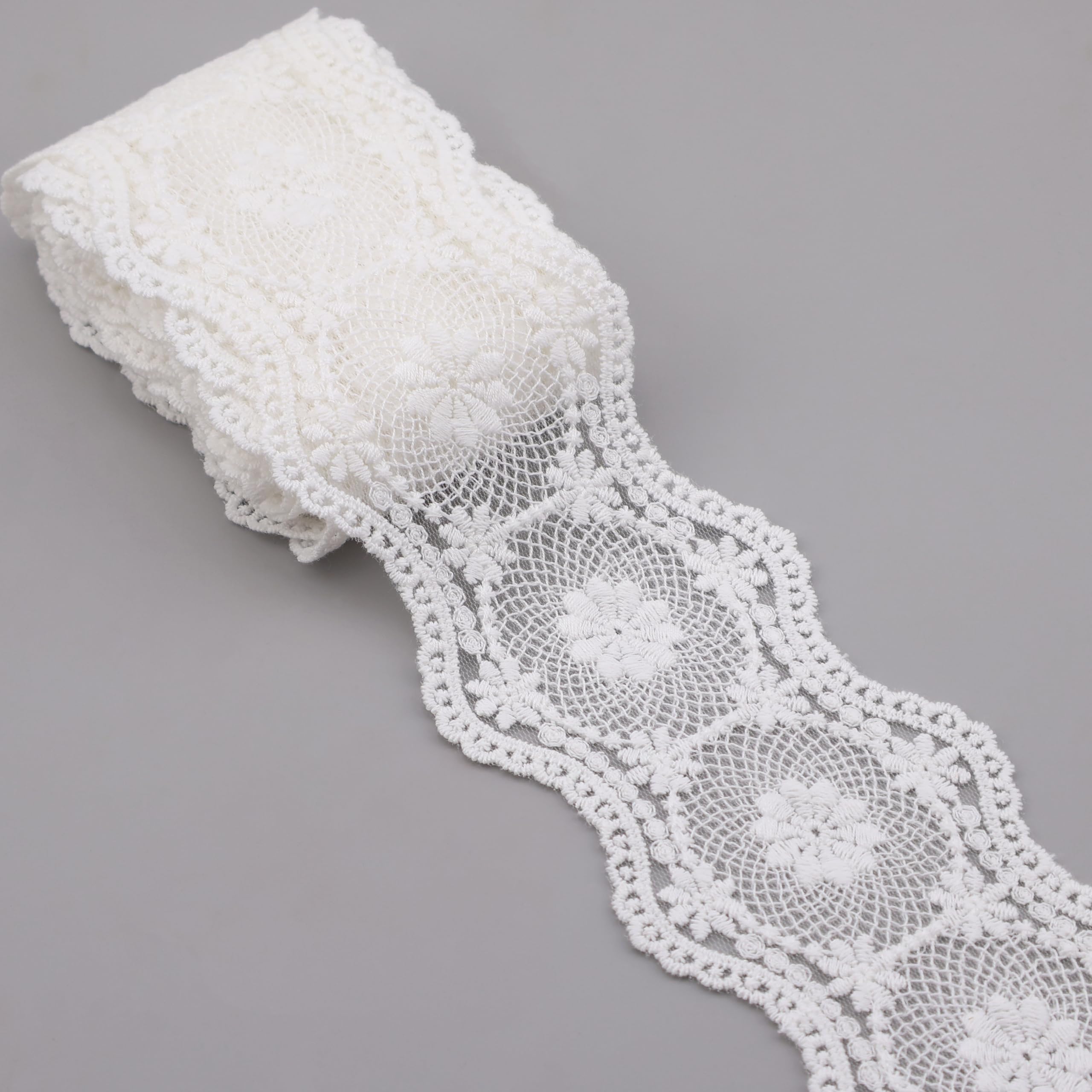 Amazon.com: Vintage White Cotton Lace Trim 8.5cm Wide Tulle Embroidered ...