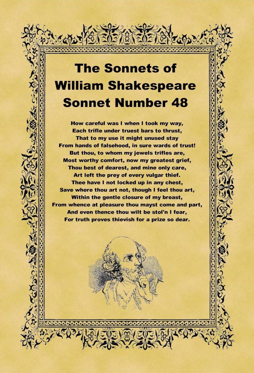 Amazon.com: A4 Size Parchment Poster Shakespeare Sonnet Number 48 ...