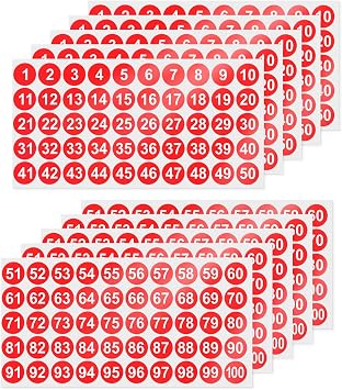 Amazon.com: YIKIADA Red Consecutive Number Stickers 1 Inch 1-100 Vinyl ...