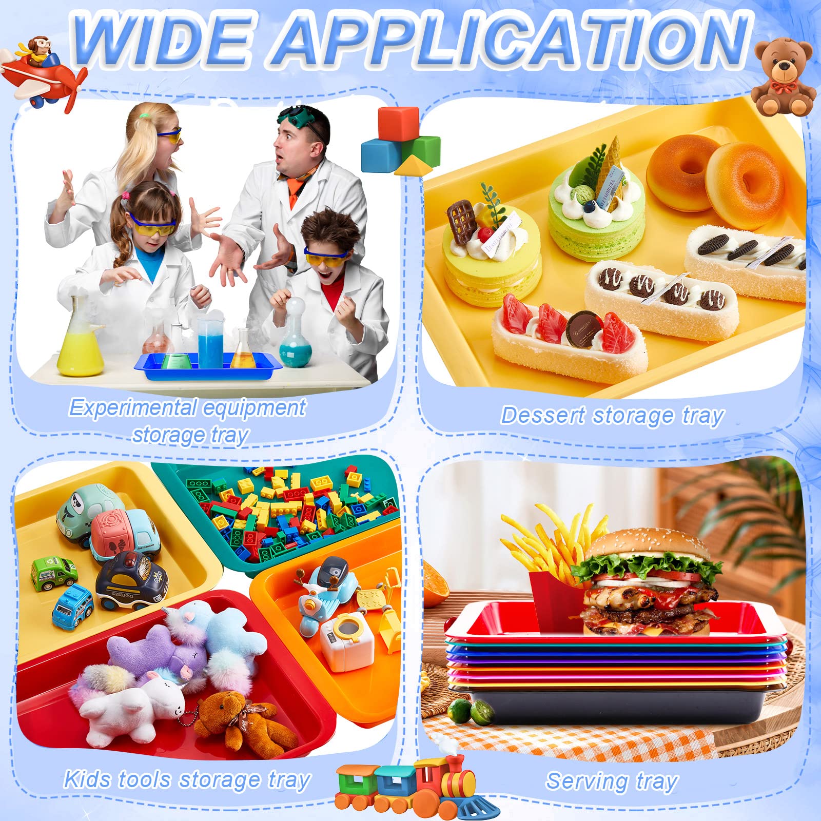 16 Pcs 14 x 10 x 2 Inch Kids Activity Plastic Trays Art Trays for Kids ...