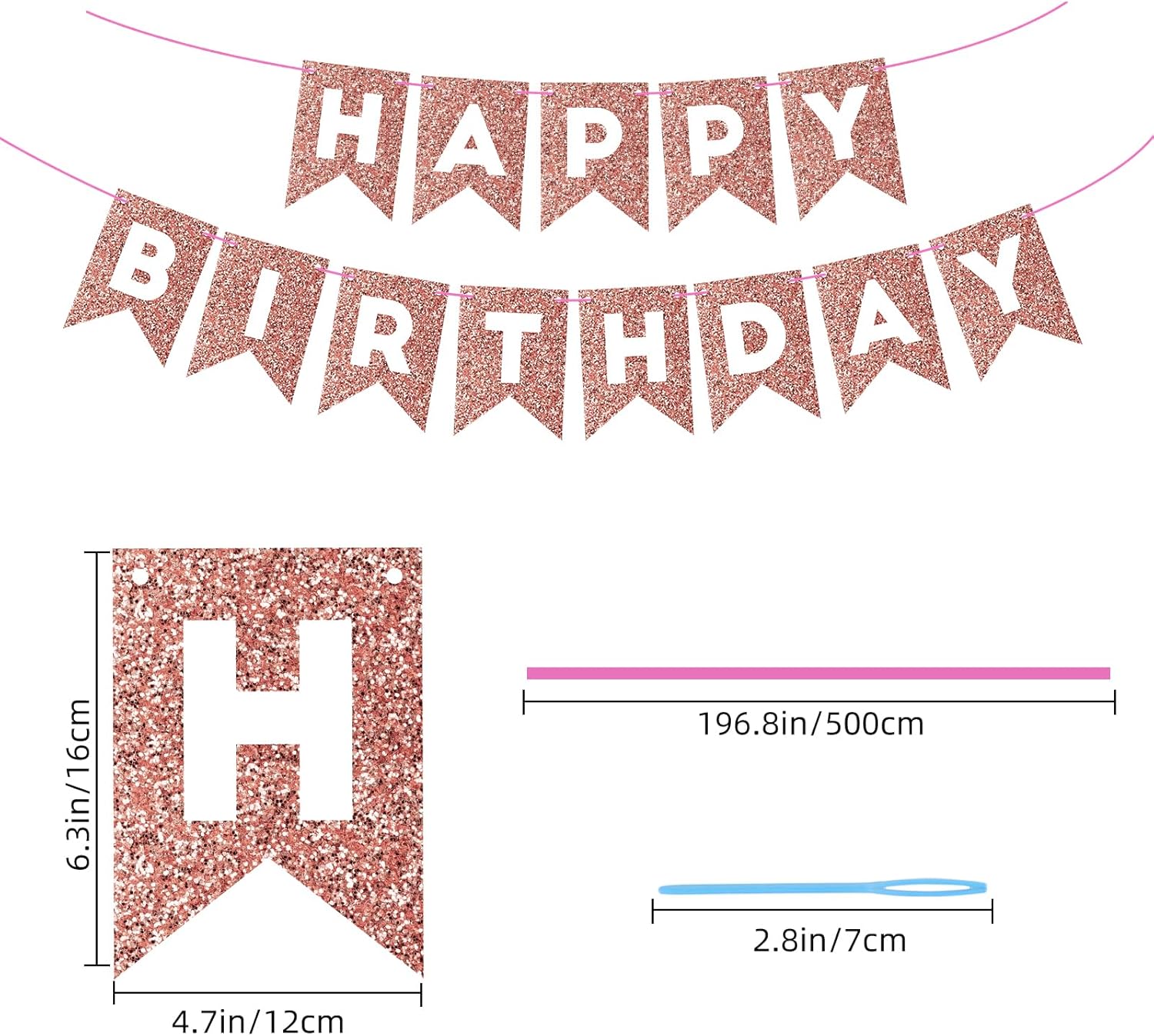 Cartel de feliz cumpleaños de oro rosa con purpurina para telón de fondo, decoraciones de ...