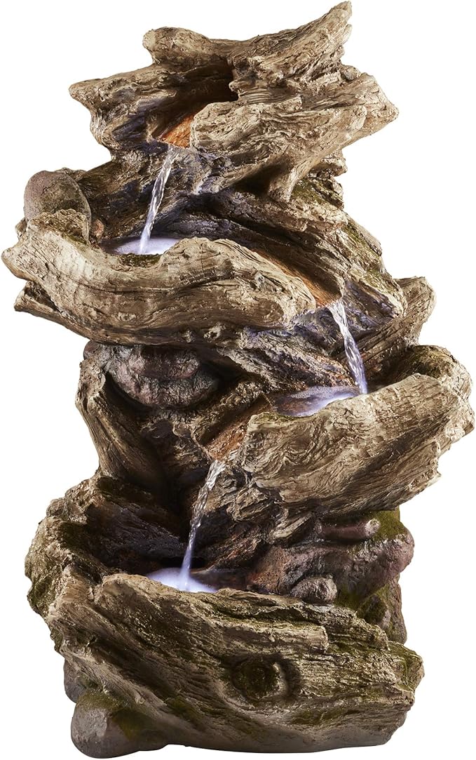 Serenity Four-Tier Wood-Effect Water Feature, Light Up LED, Self ...