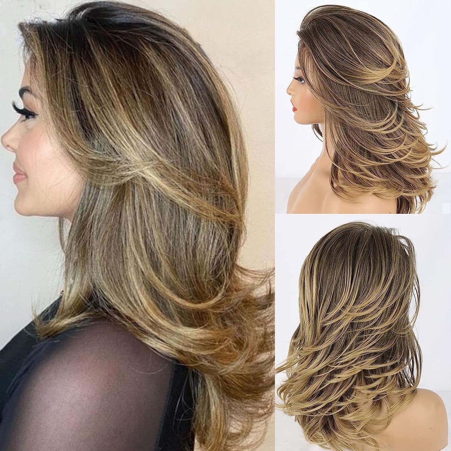 Amazon.com : SCENTW Long Layered Blonded Hightlight Wigs for Women ...