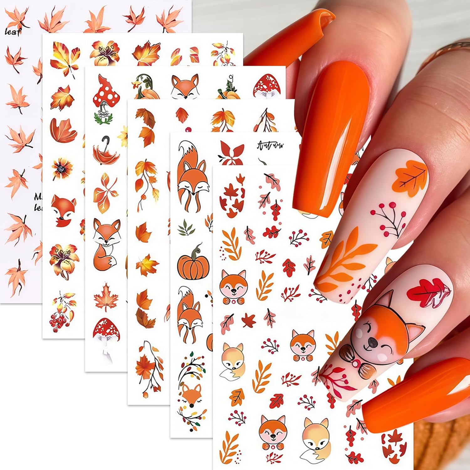 Amazon.com: 6Pcs Maple Leaf Nails Stickers,Fall Maple Leaf Nail Art ...