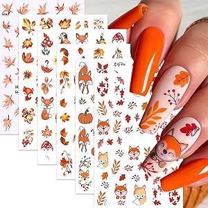 Amazon.com: 6Pcs Maple Leaf Nails Stickers,Fall Maple Leaf Nail Art ...