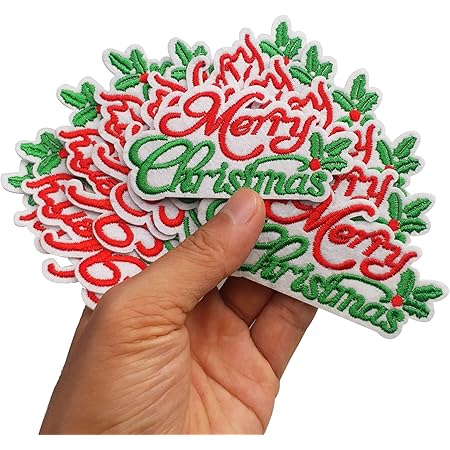 Amazon.com: 3.2"x1.7" 12pcs Merry Christmas Holiday Iron On Sew On ...
