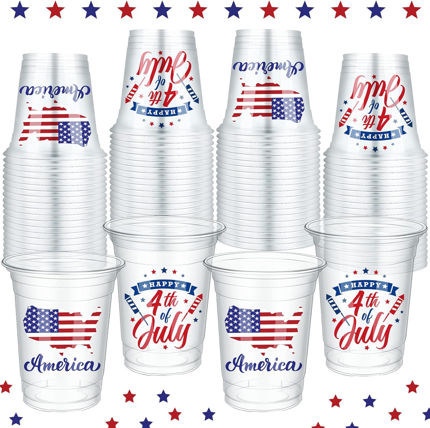 Amazon.com: Mumufy 100 Pcs 12 oz 4th of July Plastic Cup Clear ...
