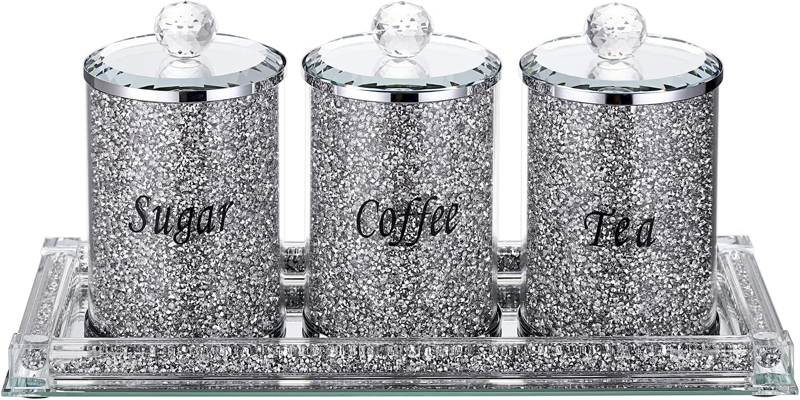 Amazon.com: Hebaogugu Tea Coffee Sugar Canister Set of 3, Crystal ...