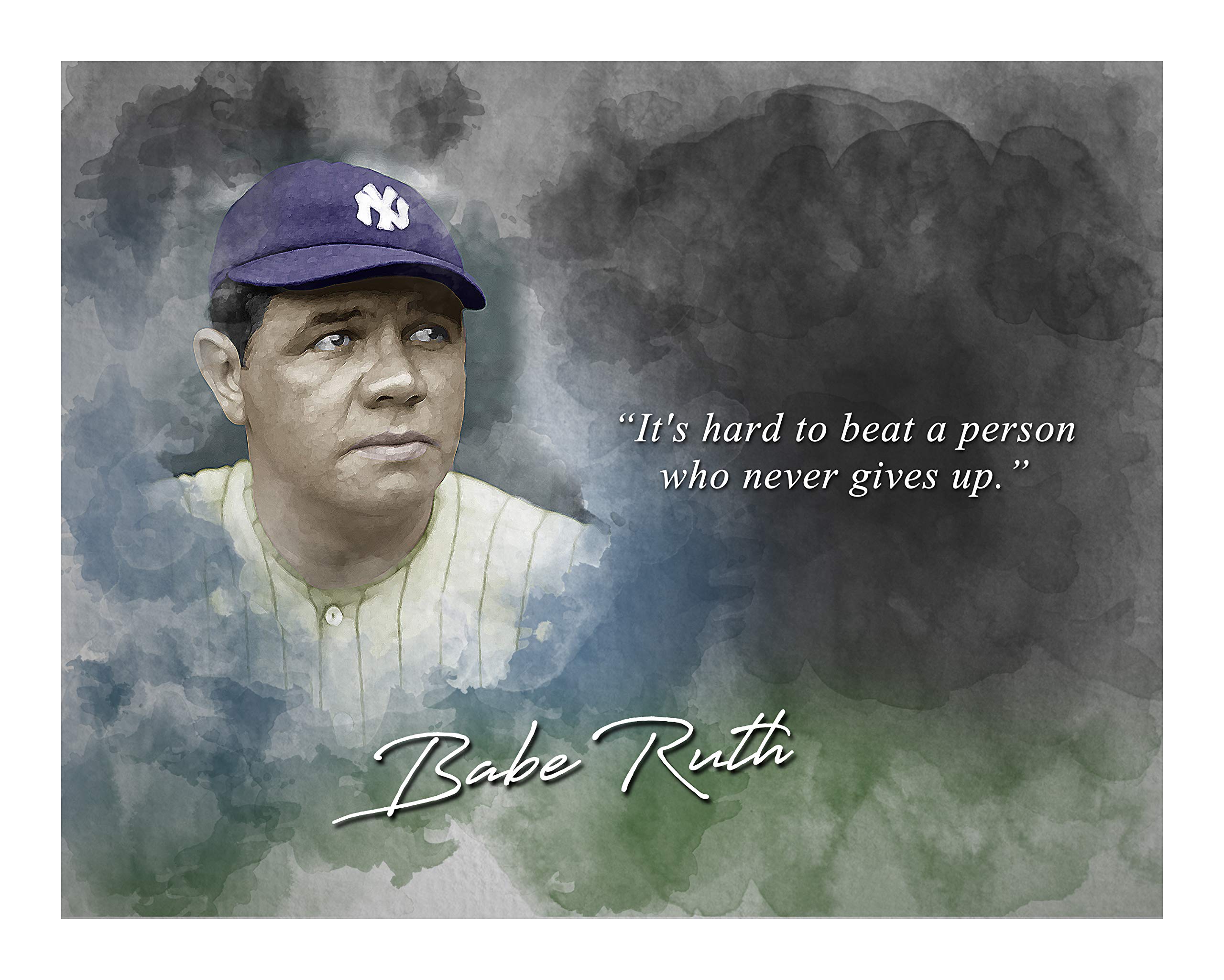 Amazon.com: Never Give Up Babe Ruth Inspirational Quote - 8 x 10 ...
