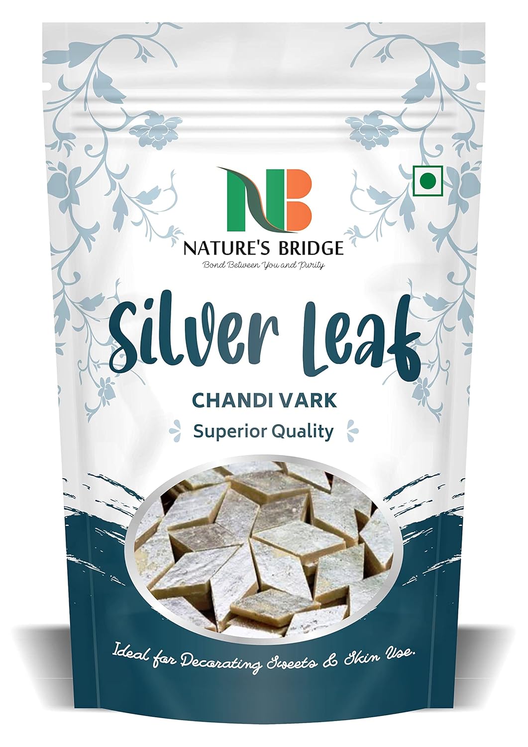 Nature's Bridge Chandi Vark | Edible Silver Leaf (100 Leaf) | Jumbo ...