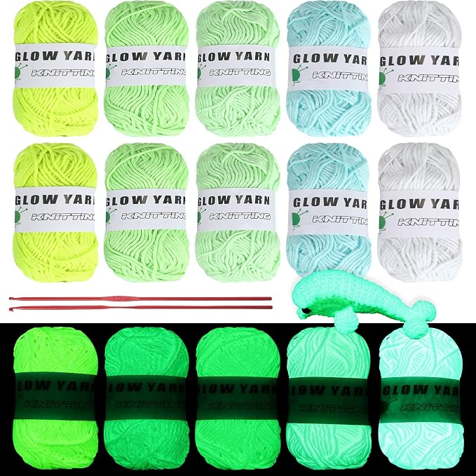 Amazon.com: 10 Roll Glow in The Dark Yarn DIY Luminous Craft Scrubby ...