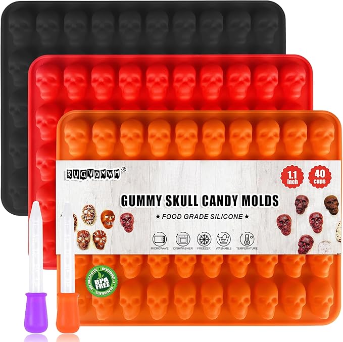 Amazon.com: RUGVOMWM 3 Pack Halloween Gummy Skull Candy Molds Silicone ...