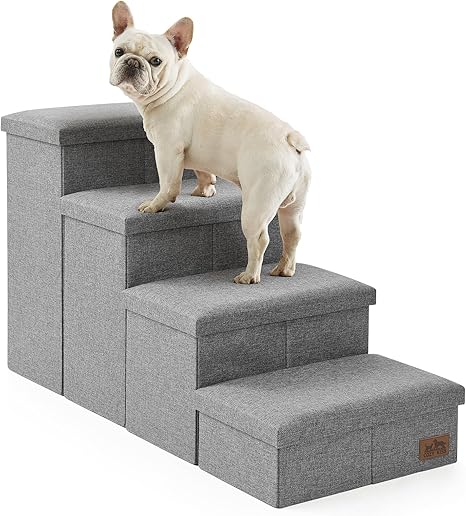 Dog Stairs with Storage, 4-Step Wider Sturdy Dog Steps for Small/Medium ...