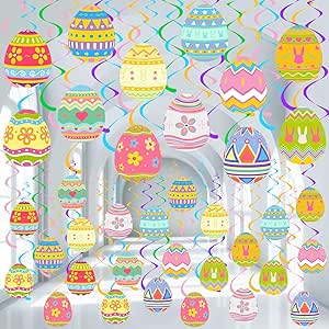 Amazon.com: 36 Pcs Easter Egg Hanging Swirl Ceiling Decorations Hanging ...