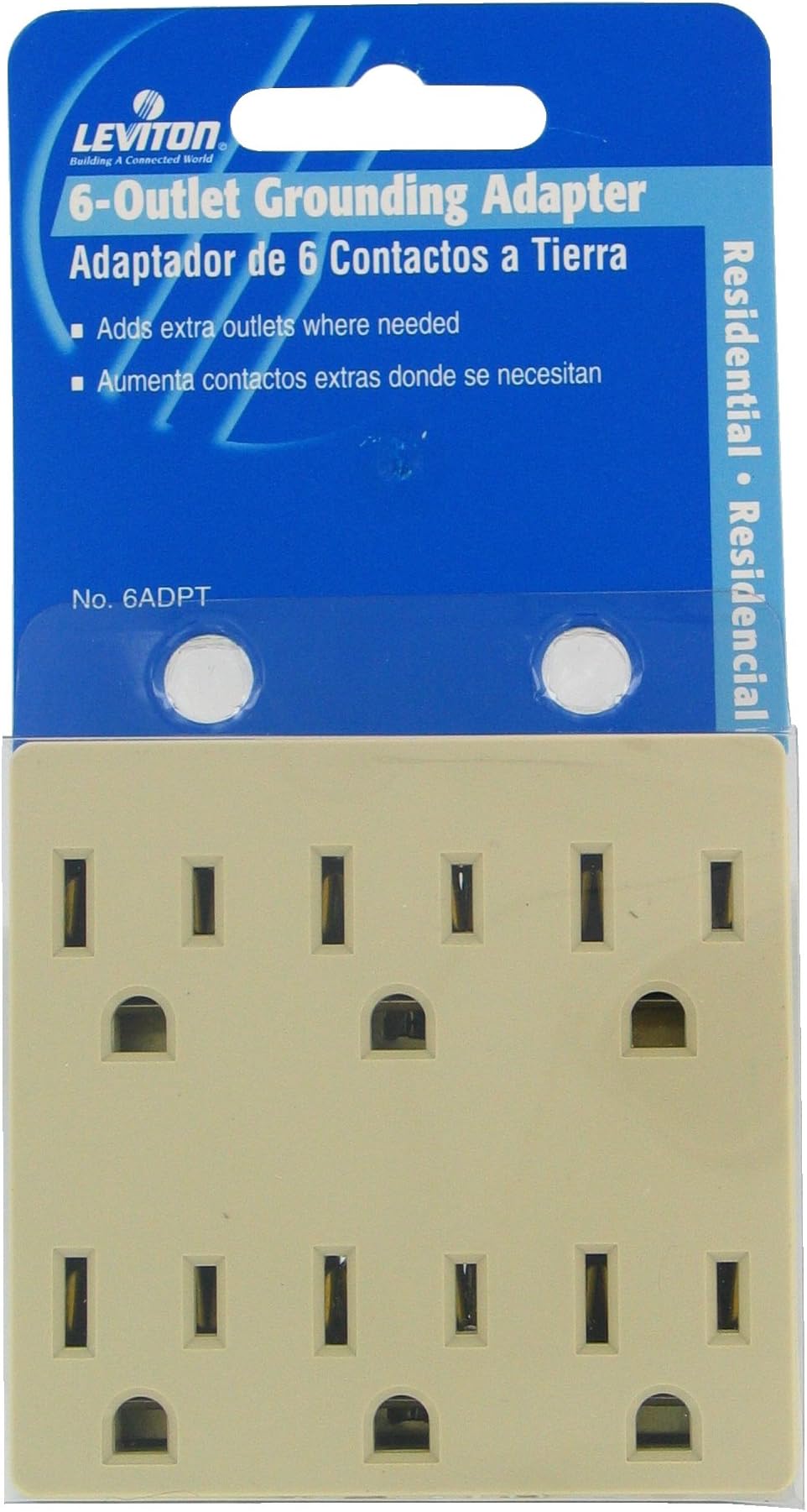 Leviton 698-W 15 Amp, 125 Volt, Grounding Triple Outlet Adapter, White ...