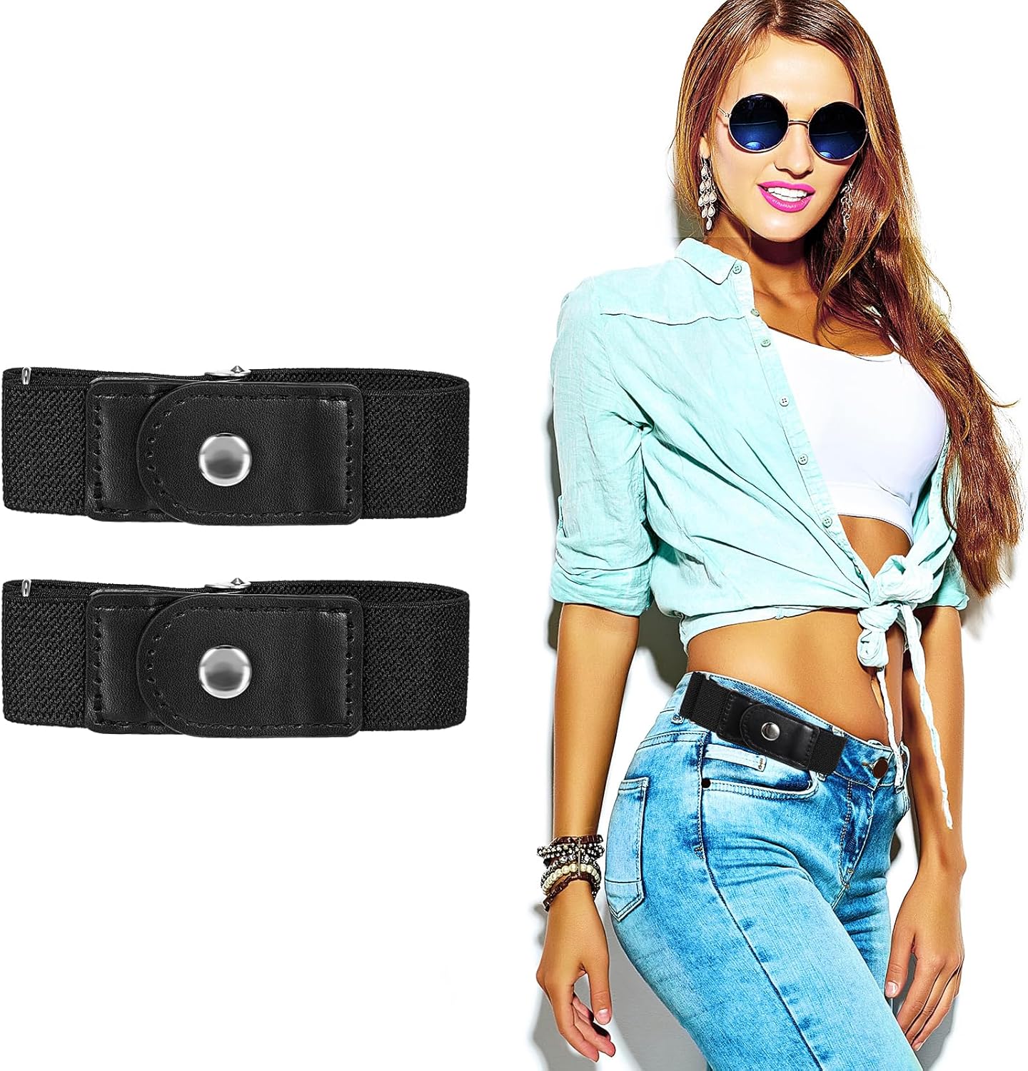 Amazon.com: Thinp 2 Pcs No Buckle Stretch Belt for Women and Men,Side ...