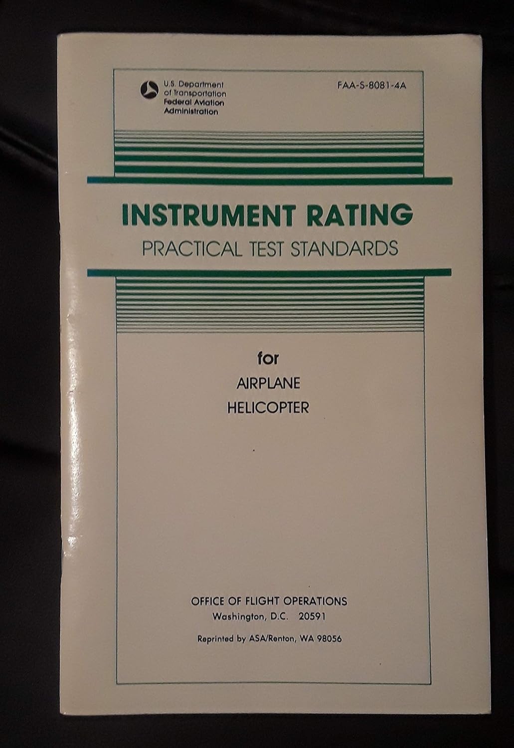 Instrument Rating Practical Test Standards for Airplane Helicopter Faa ...