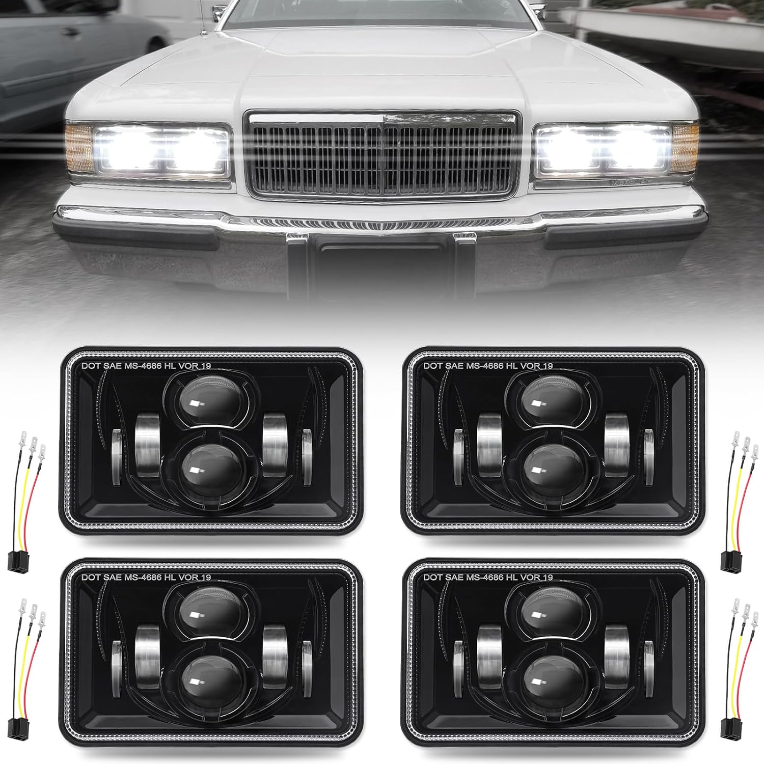 Amazon.com: Haitzu 4x6 inch LED Headlights, Hi/Lo Sealed Beam DOT ...