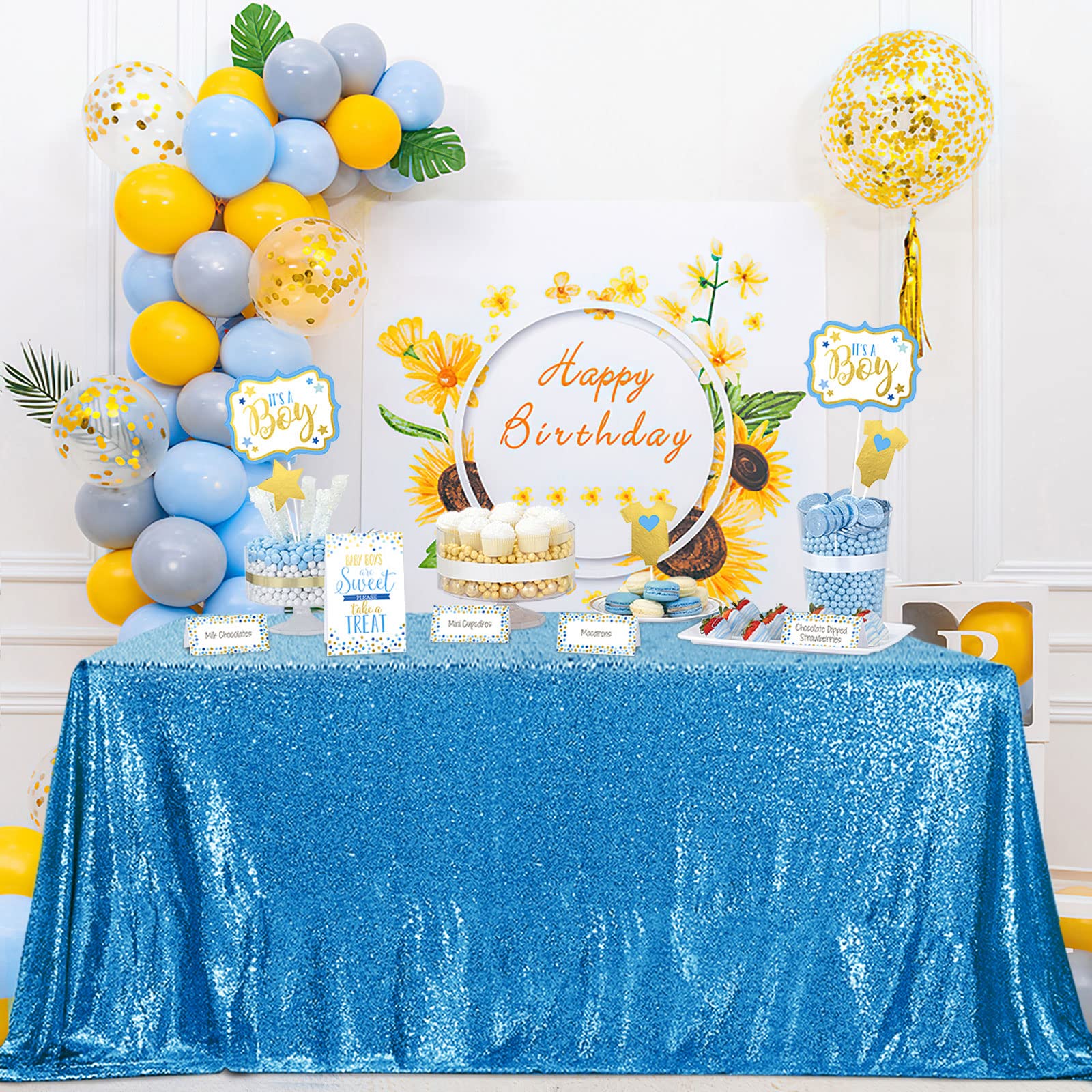 Amazon.com: QueenDream Aqua Blue Tablecloth 90 x 132 Inch Sequin ...