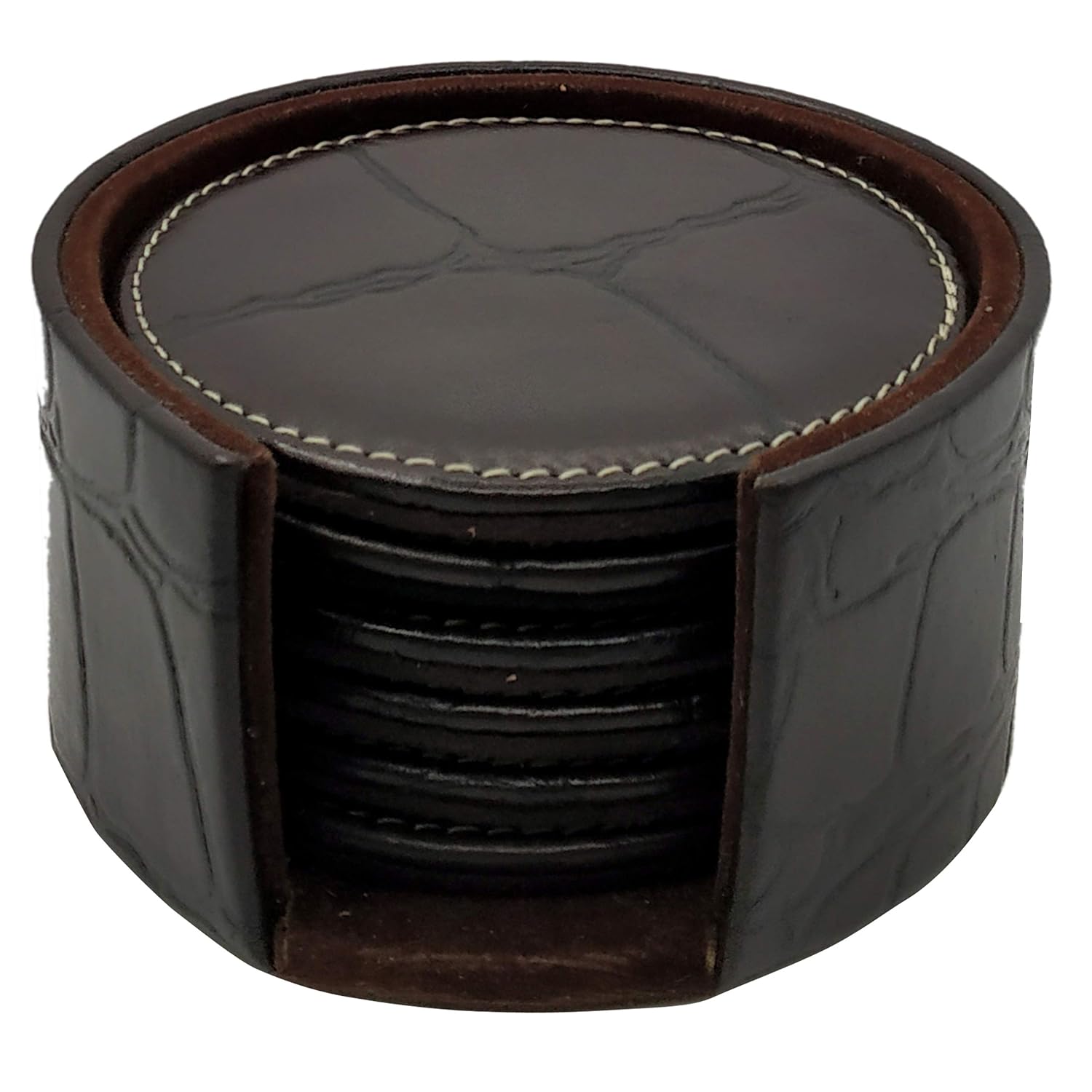 Luxxora Genuine Leather Round Shaped Coasters Set of 6| Heat-Resistant ...