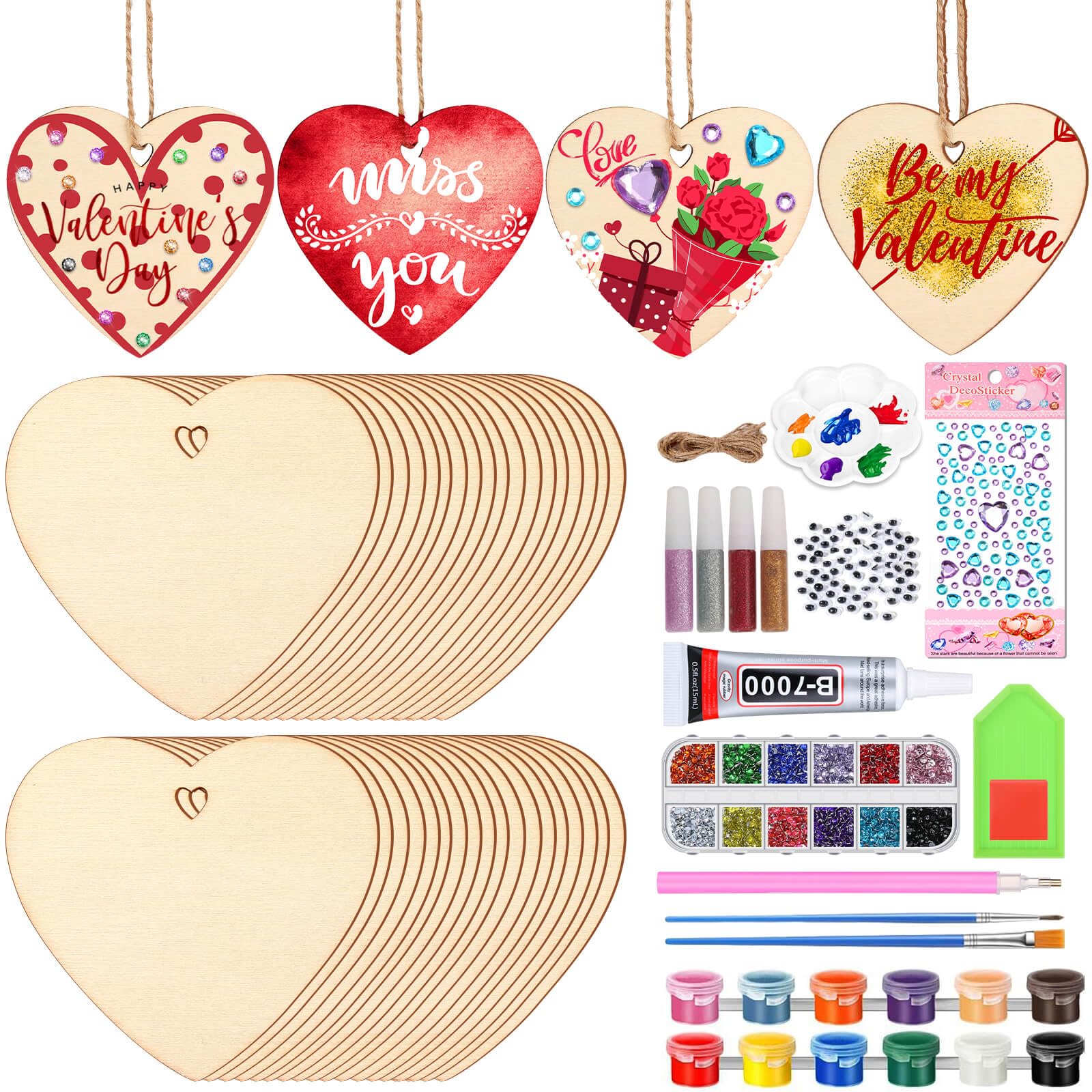 Amazon.com: ROADPLUM 48 Pcs Wooden Heart Slices Ornaments Kit ...