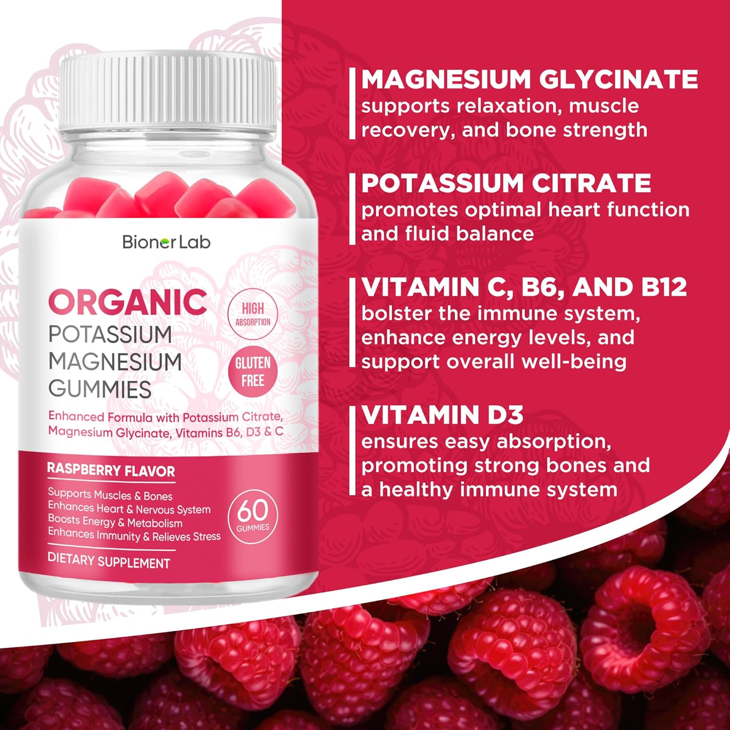 Organic Potassium Magnesium Gummies with Vitamin D3 B6 B12 C - High ...