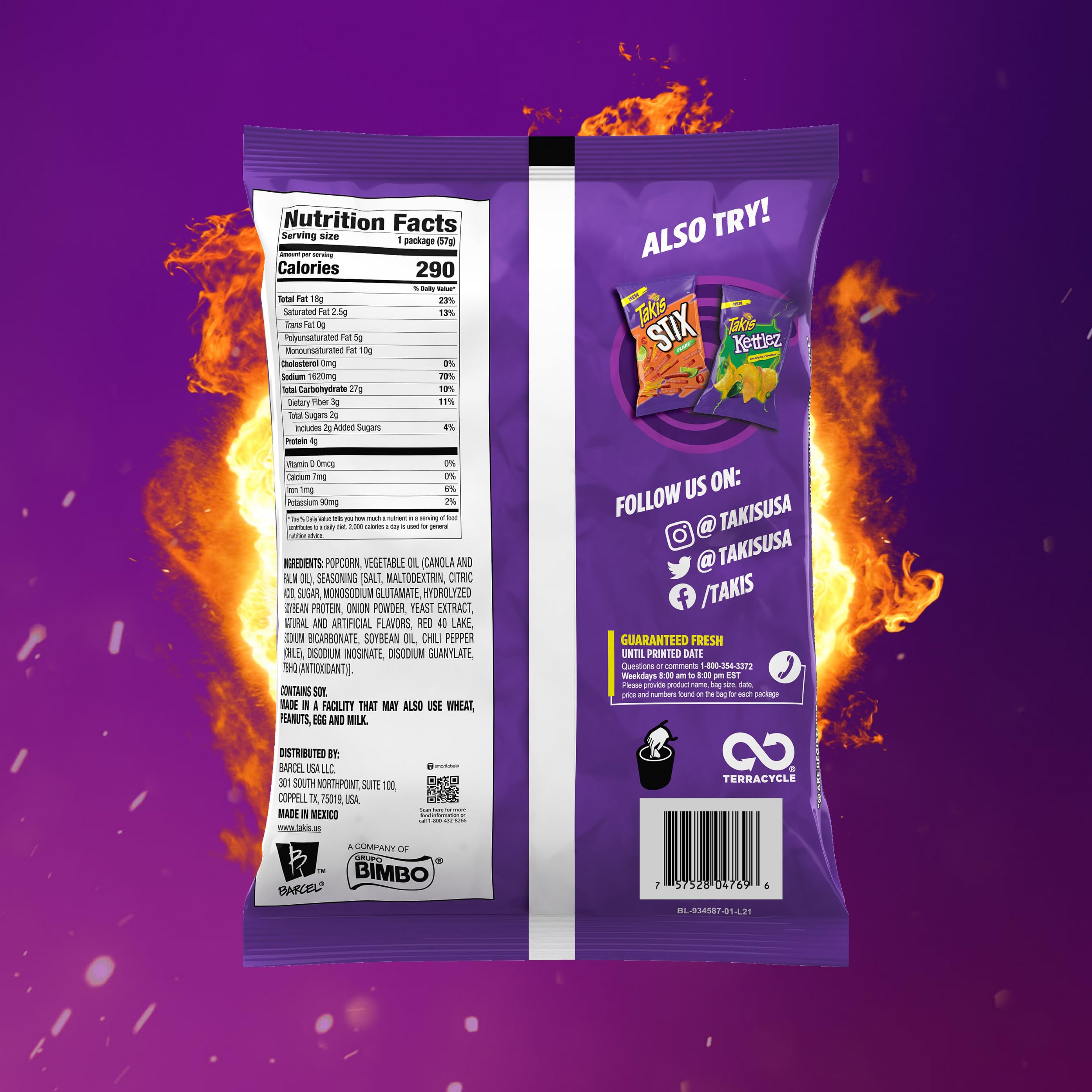 (BBD: 06/17/24)Takis Pop! Fuego Air Popped Popcorn, Hot Chili Pepper ...