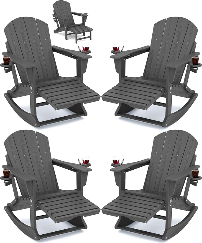 Amazon.com: KINGYES Adirondack Rocking Chair Set of 4 with Retractable ...