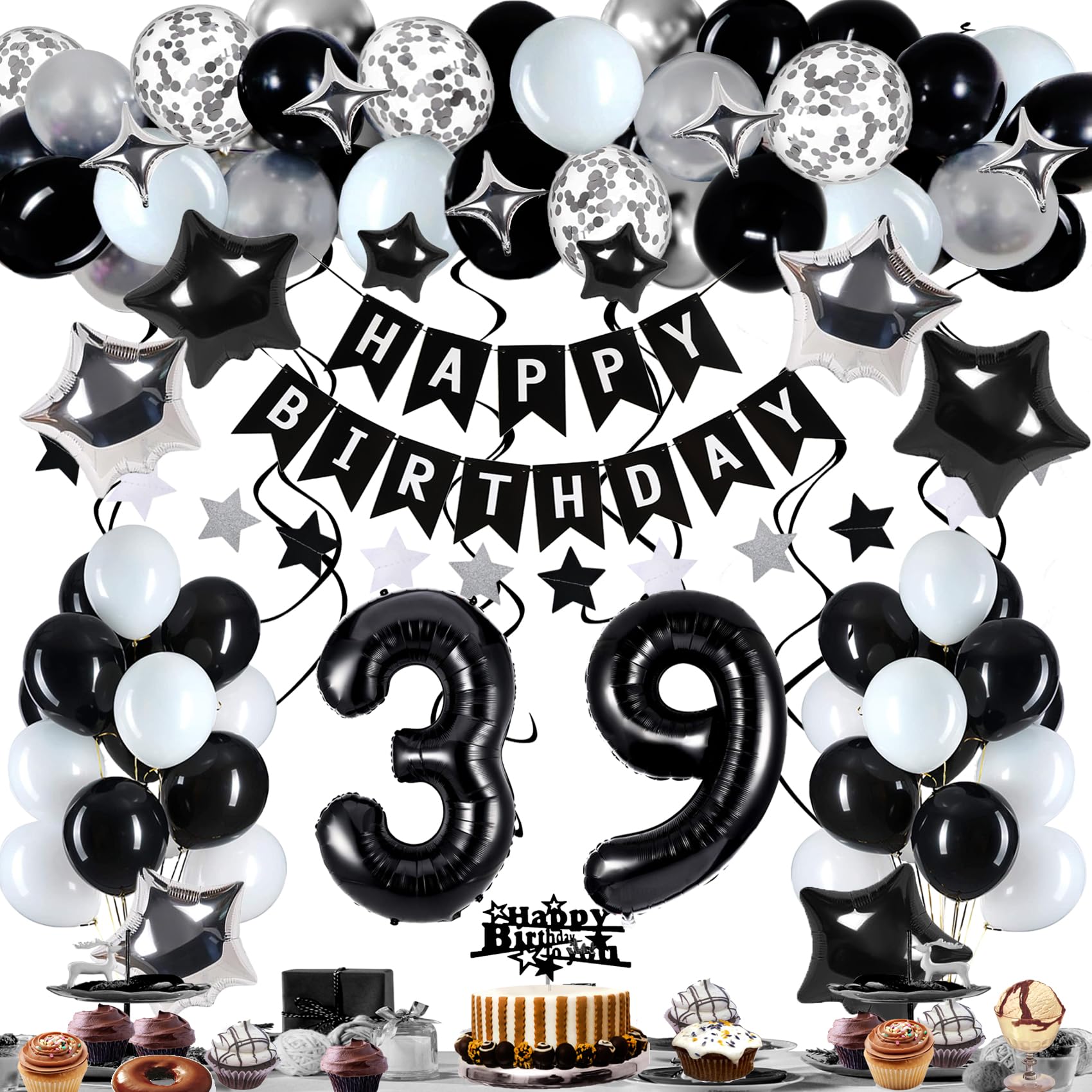 Amazon.com: Miidenks 39th Birthday Decorations for Men Women, Black ...