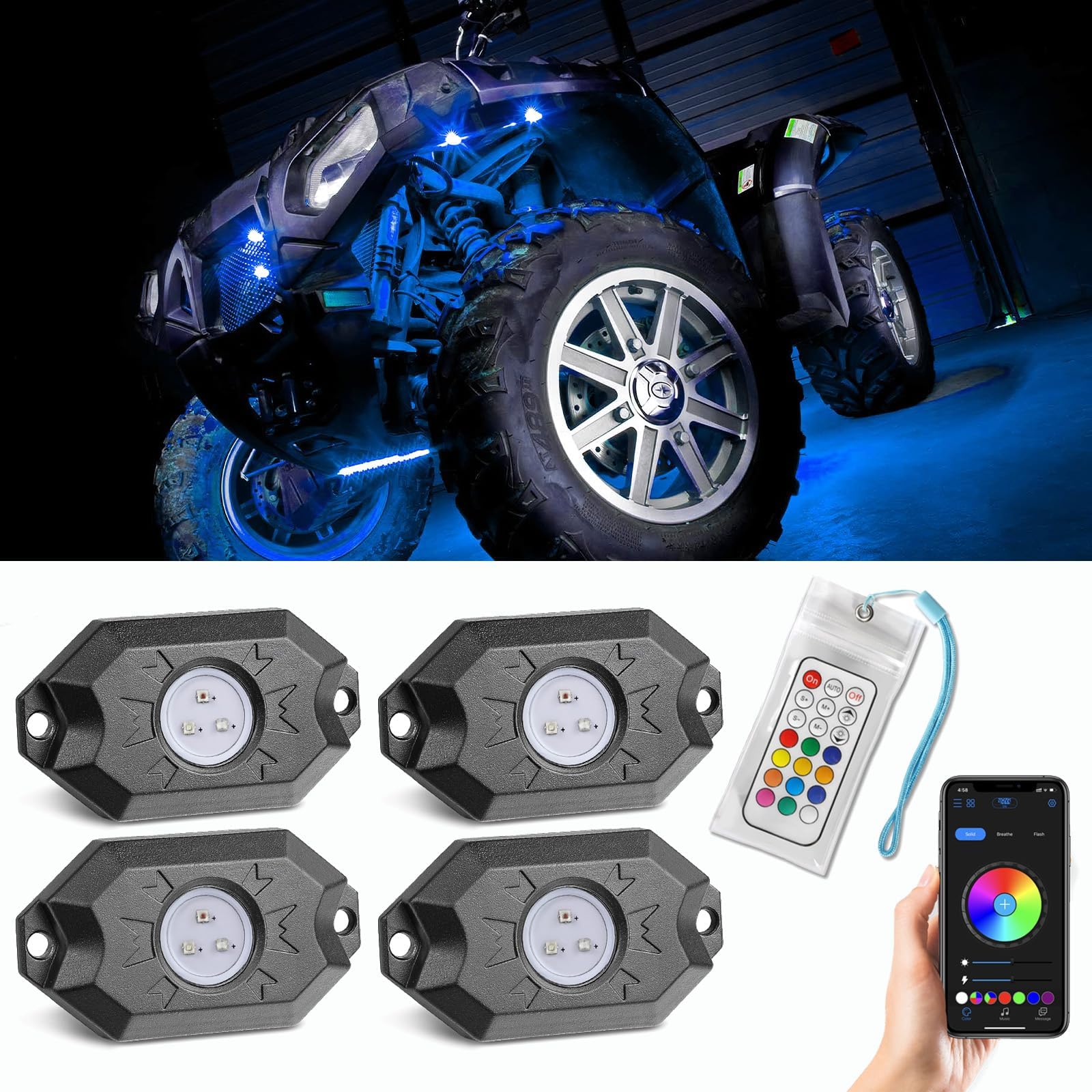 Amazon.com: RGB LED Rock Light, Moso LED 4 RGB LED Pods Multicolor Neon ...