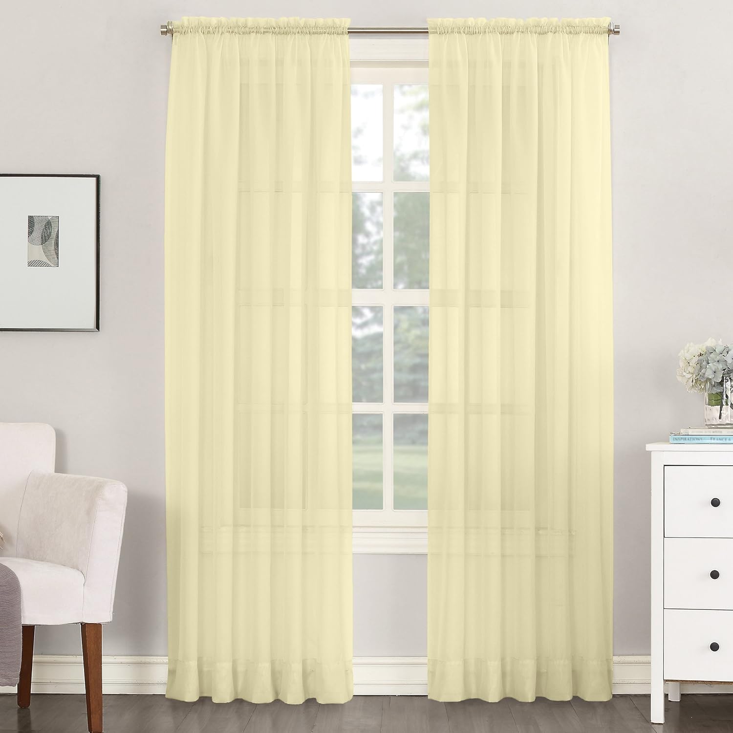 Amazon.com: Elegant Ivory Color 2 Piece Sheer Voile Window Drape Panels ...